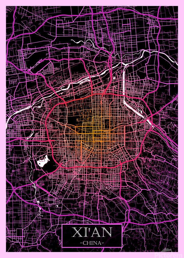 XiAn China Road Map by Towseef Dar Wall Art