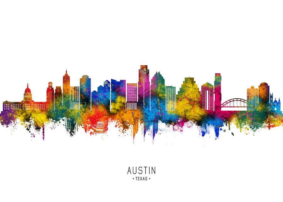 Austin Texas Skyline by Towseef Dar Wall Art