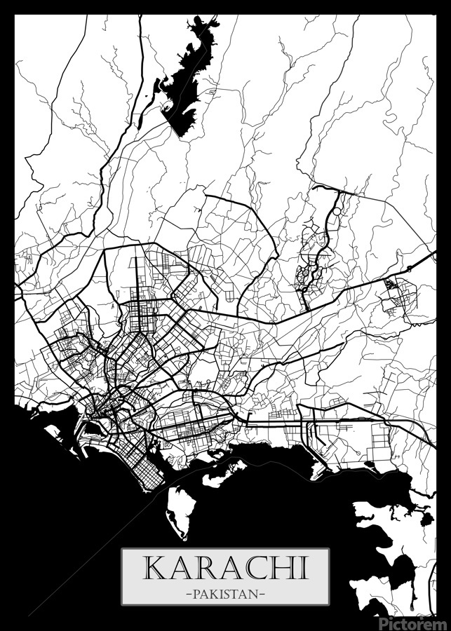 Karachi Pakistan Map by Towseef Dar Wall Art
