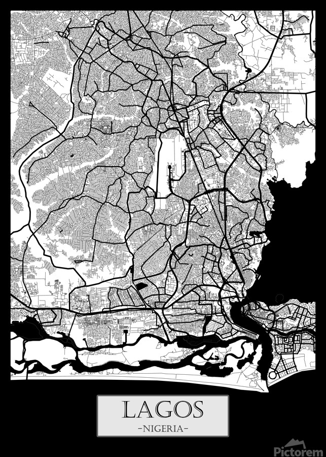 Lagos Nigeria Map by Towseef Dar Wall Art