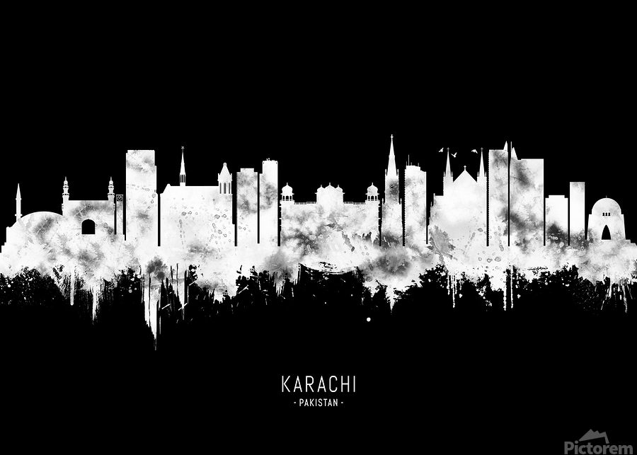 Karachi Skyline Pakistan BW by Towseef Dar Wall Art