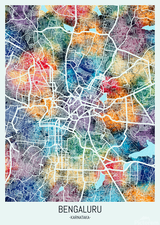 Bengaluru Karnataka Map by Towseef Dar Wall Art