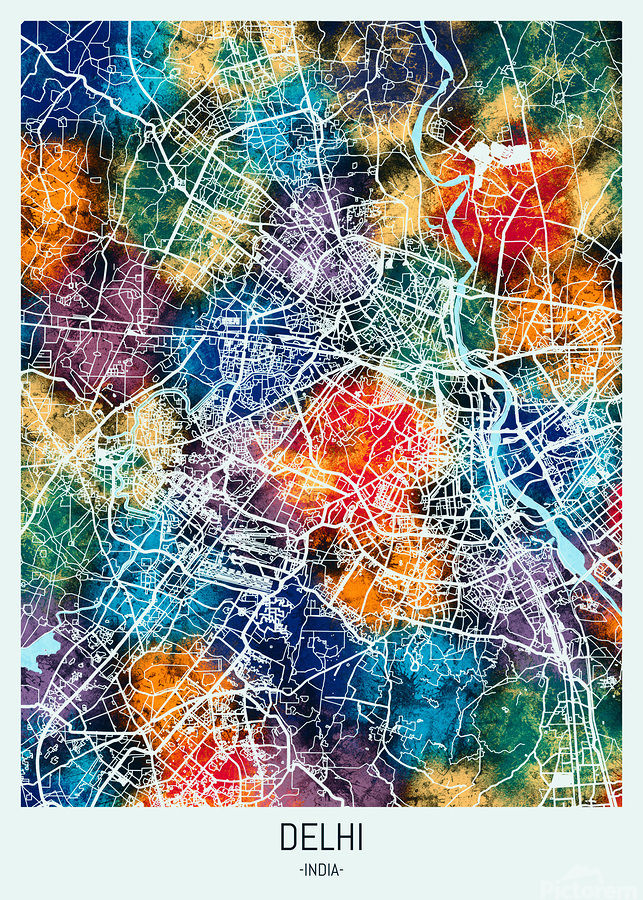 Delhi India Map by Towseef Dar Wall Art