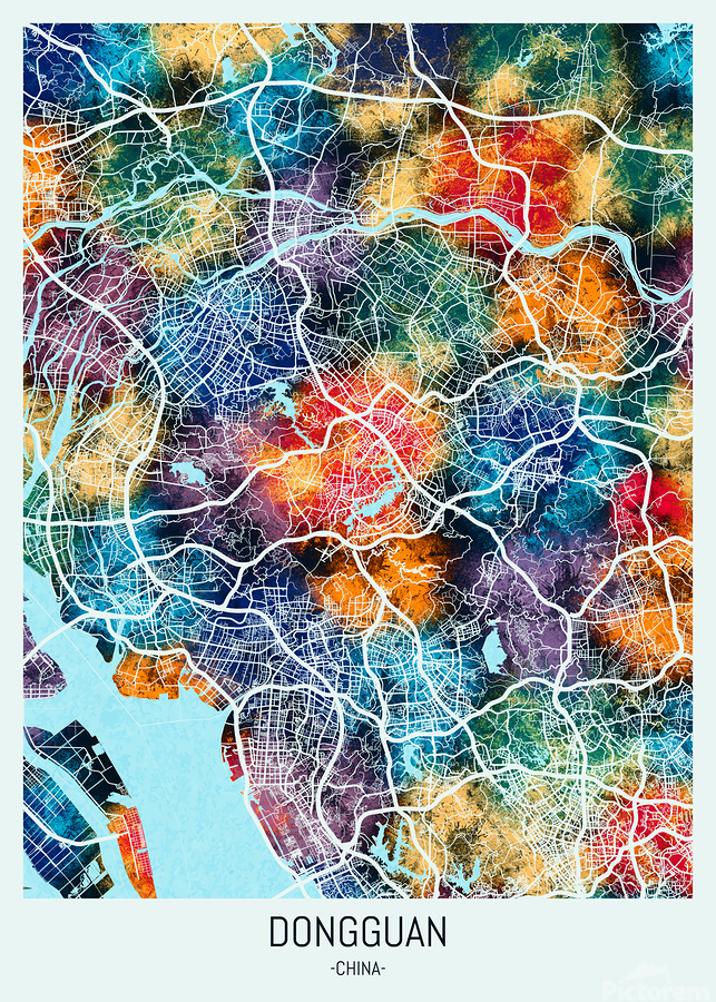 Dongguan China Map by Towseef Dar Wall Art