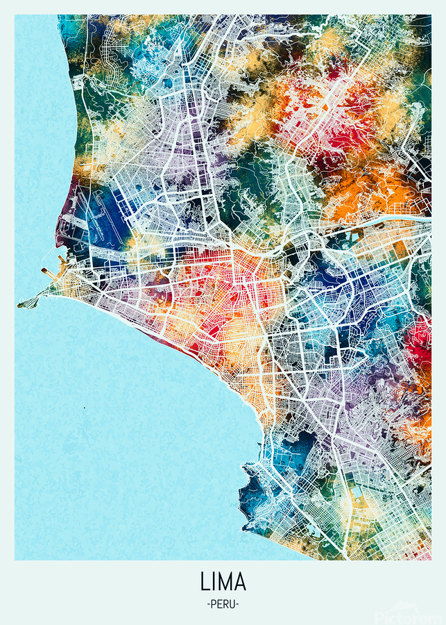 Lima Peru Map by Towseef Dar Wall Art