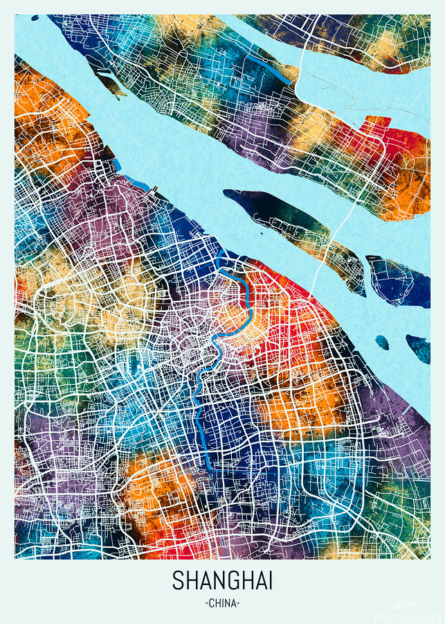 Shanghai China Map by Towseef Dar Wall Art