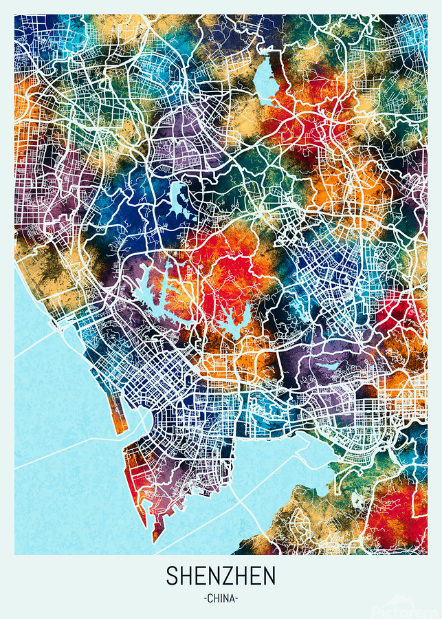 Shenzhen China Map by Towseef Dar Wall Art