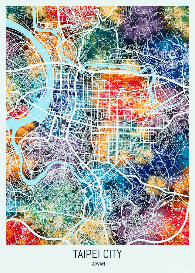 Taipei City Taiwan Map by Towseef Dar Wall Art