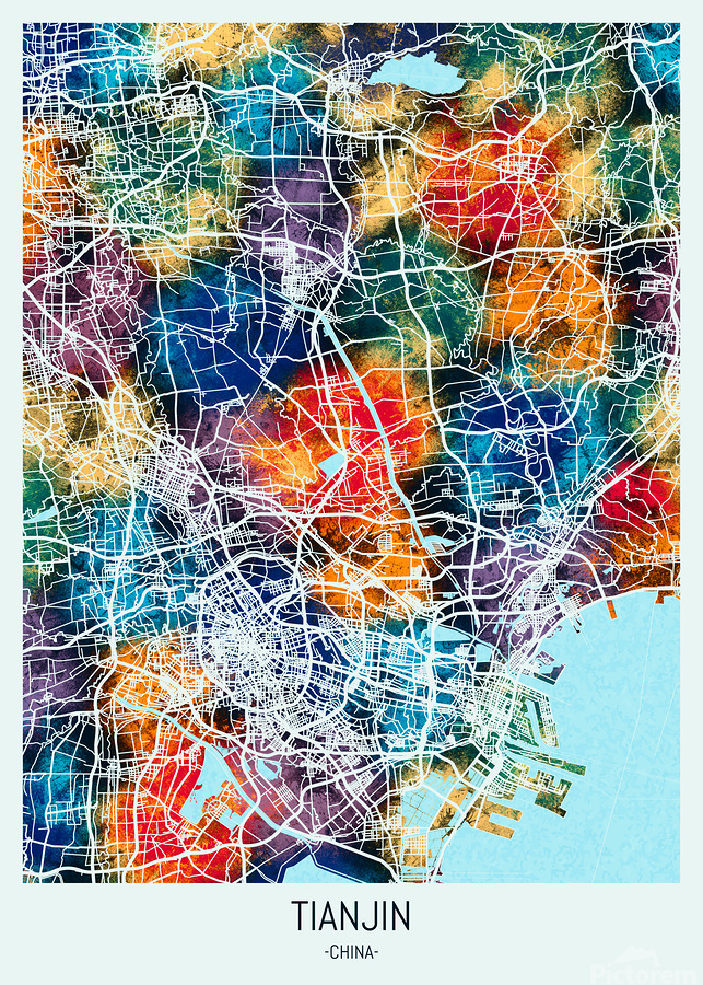 Tianjin China Map by Towseef Dar Wall Art