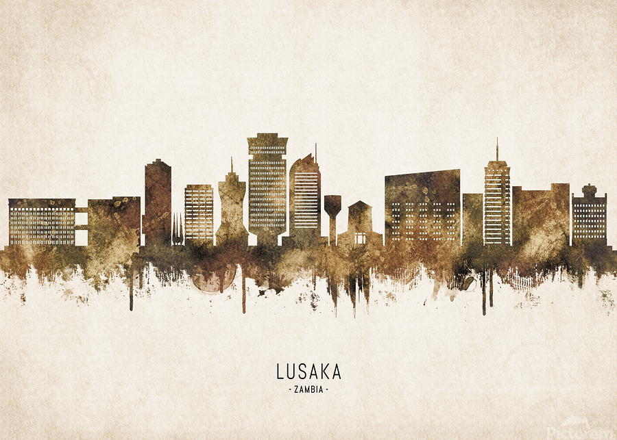 Lusaka Zambia Cityscape Vintage by Towseef Dar Wall Art