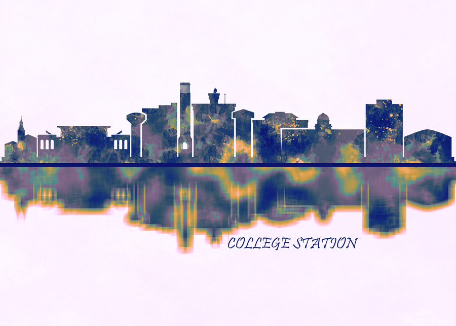 College Station Skyline by Towseef Dar Wall Art