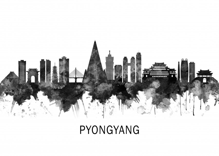 Pyongyang North Korea Skyline BW by Towseef Dar Wall Art