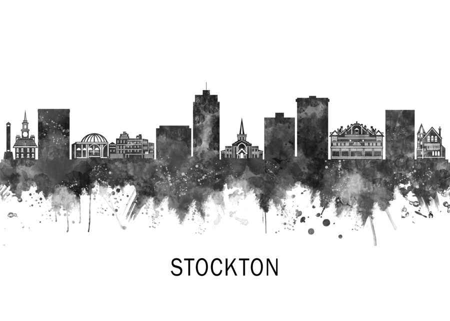 Stockton California Skyline BW by Towseef Dar Wall Art