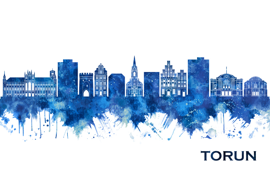Torun Poland Skyline Blue by Towseef Dar Wall Art