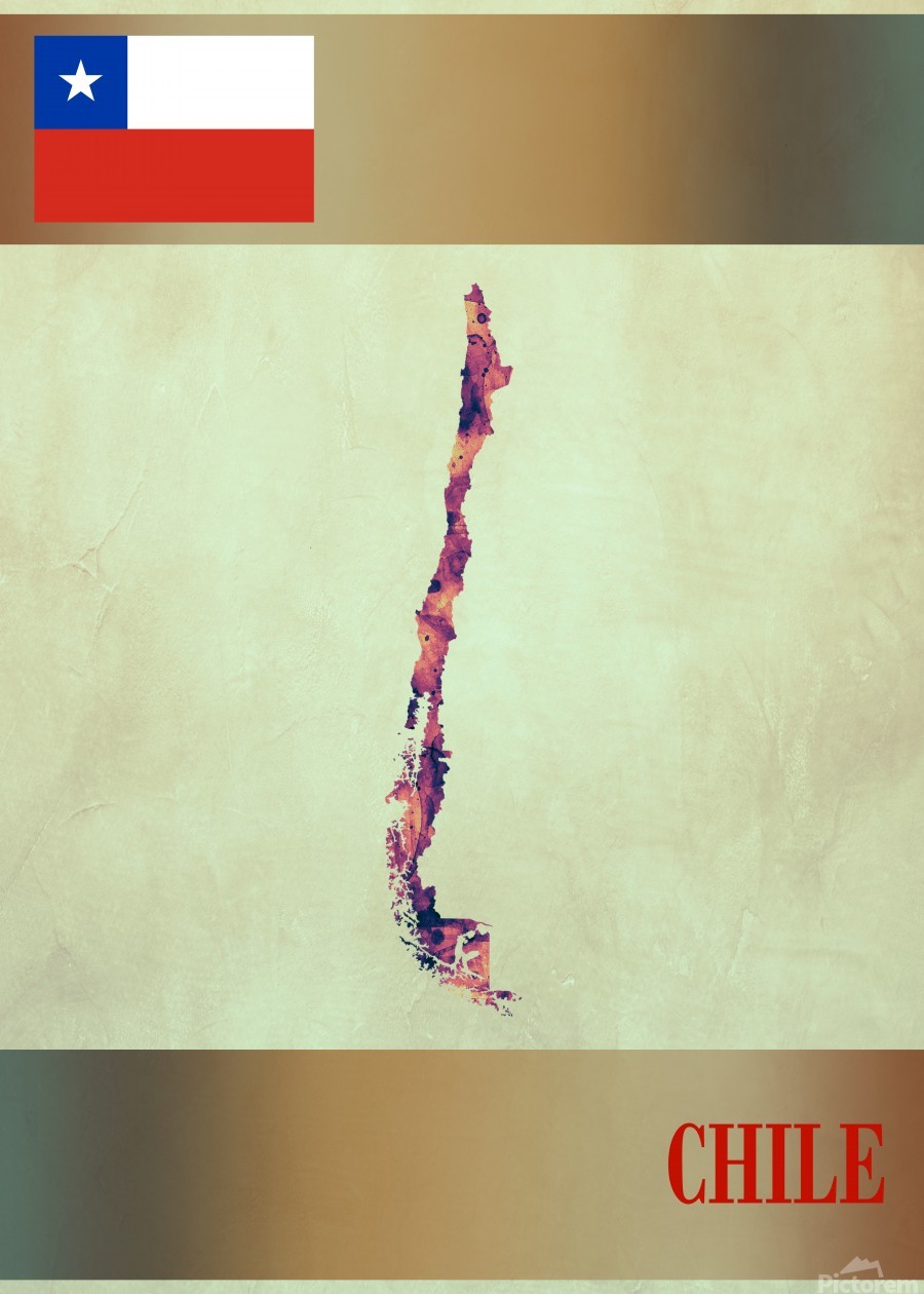 Chile Map with Flag by Towseef Dar Wall Art