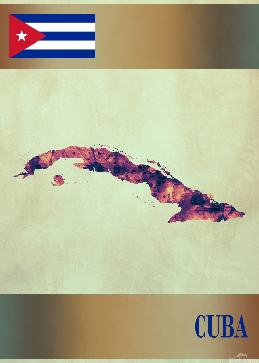 Cuba Map with Flag by Towseef Dar Wall Art