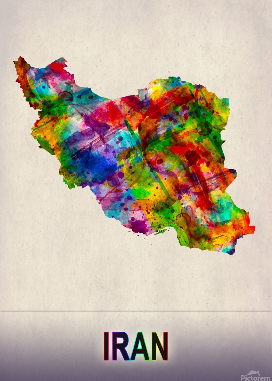 Iran Map in Watercolor by Towseef Dar Wall Art
