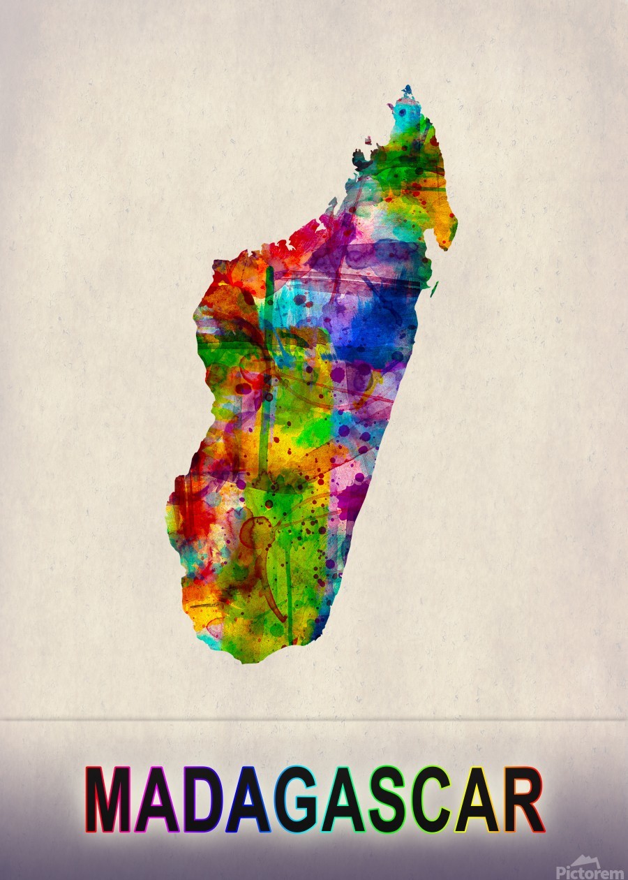Madagascar Map in Watercolor by Towseef Dar Wall Art