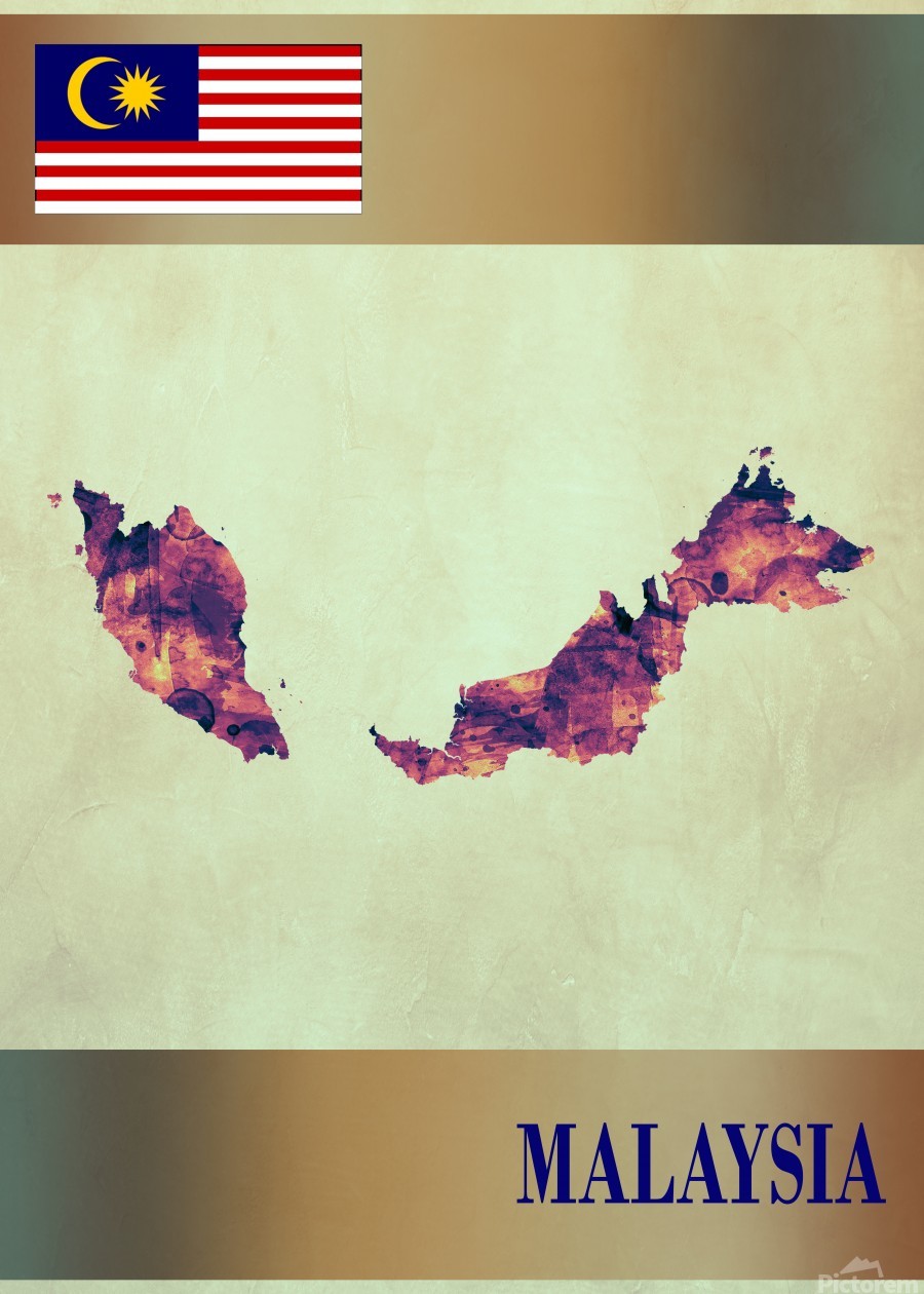 Malaysia Map with Flag by Towseef Dar Wall Art