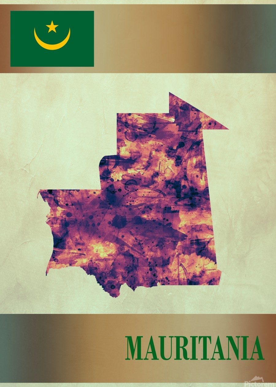 Mauritania Map with Flag by Towseef Dar Wall Art