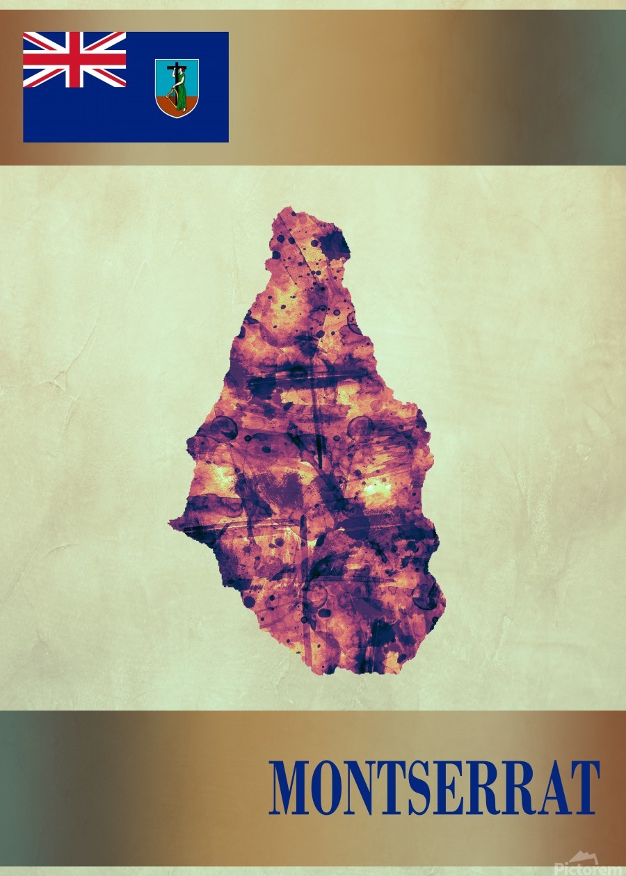 Montserrat Map with Flag by Towseef Dar Wall Art