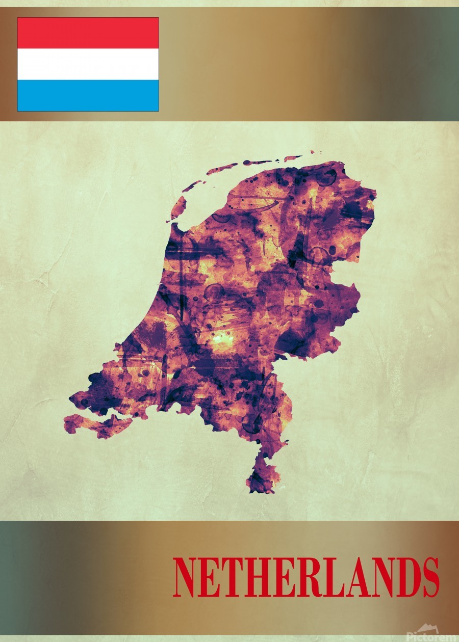 Netherlands Map with Flag by Towseef Dar Wall Art
