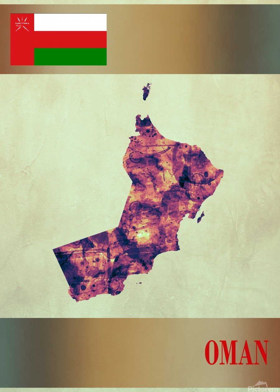 Oman Map with Flag by Towseef Dar Wall Art