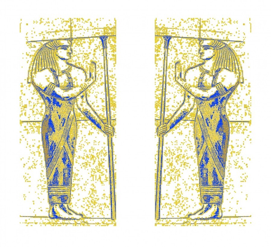 Egyptian Priests In Gold And Blue 1 by Sherrie Larch Wall Art