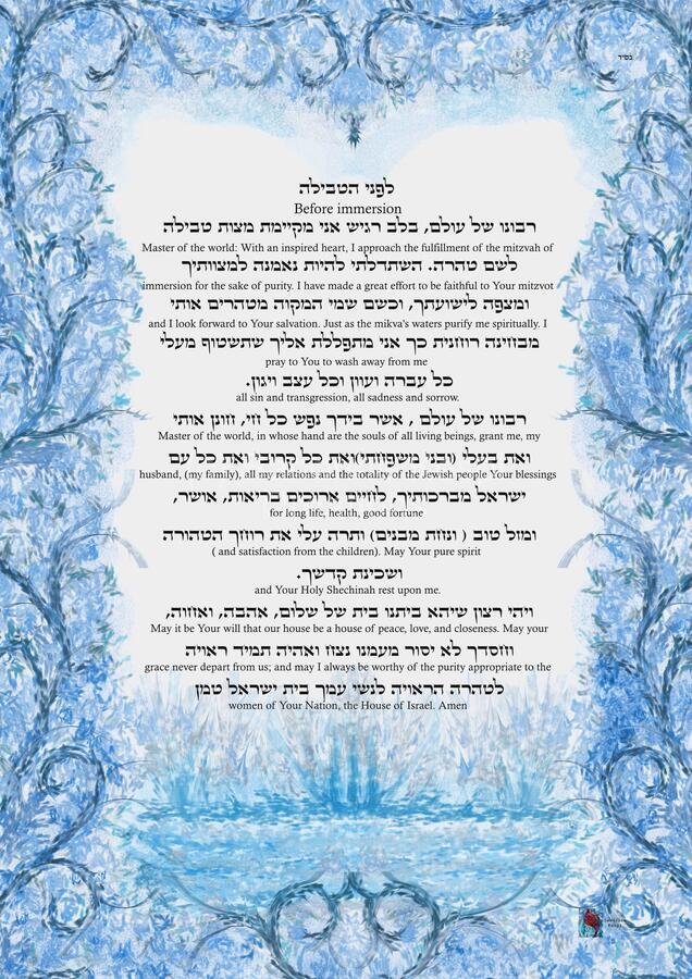 Prayer before immersion Hebrew English by Sandrine Kespi Creations Wall Art