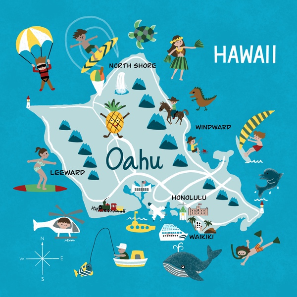 Map of Oahu by Midori Cowart Wall Art