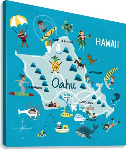 Map of Oahu by Midori Cowart Wall Art
