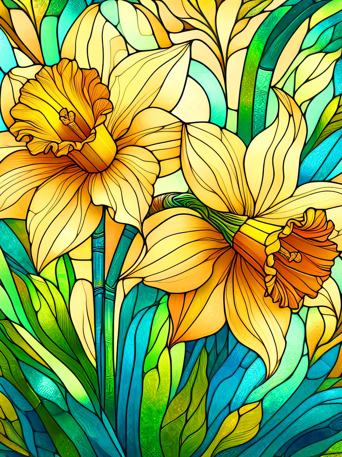 Stained Glass Daffodils by HH Photography of Florida Wall Art