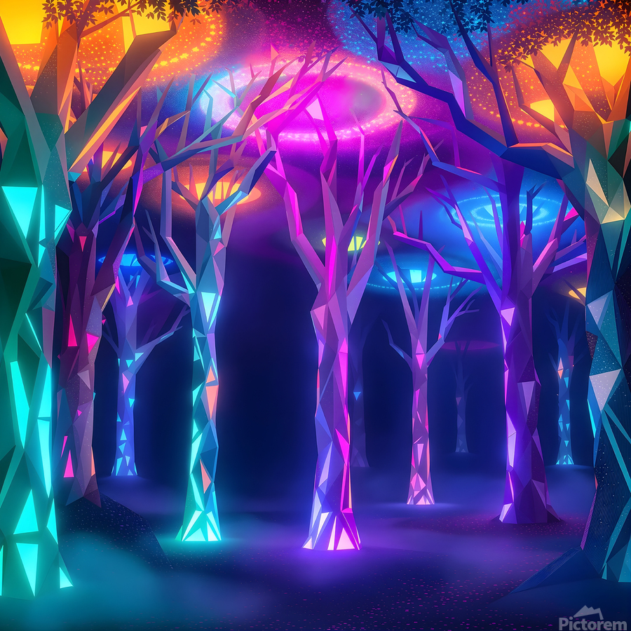 Surreal Forest Neon Trees Night Glow by HASAG Wall Art