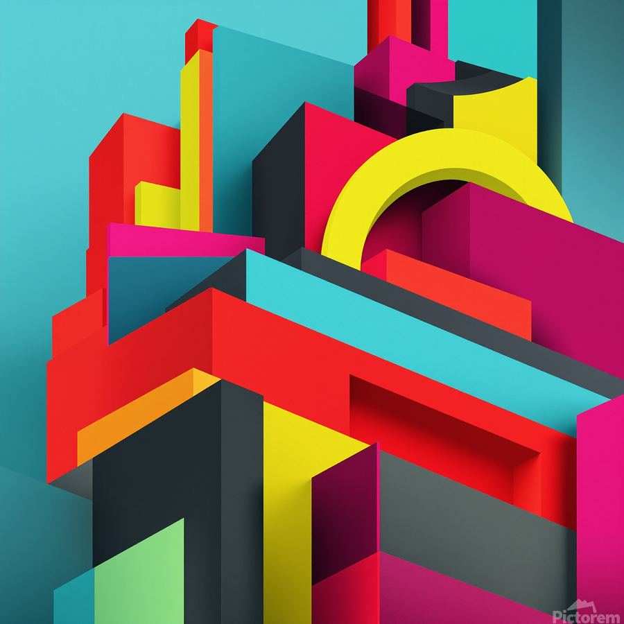Urban Geometry Bold Color Block Composition by HASAG Wall Art