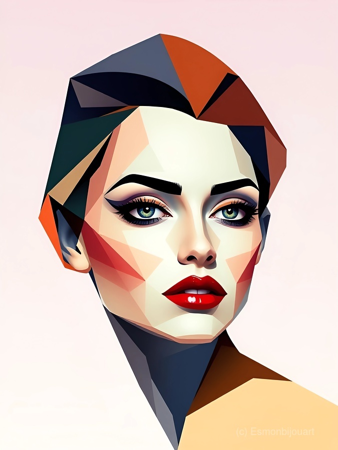 Geometric Portrait of Woman by Esmonbijouart Wall Art