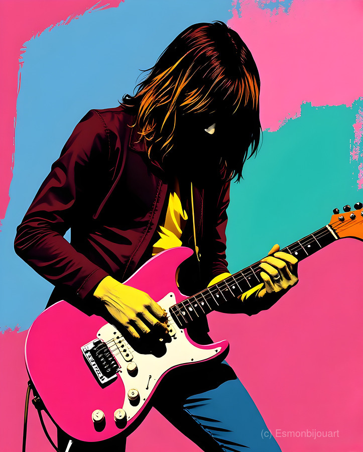 Colorful Electric Guitar Performance by Esmonbijouart Wall Art