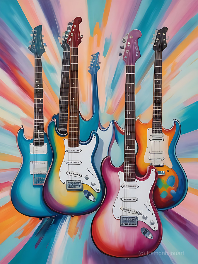 Rainbow Guitars by Esmonbijouart Wall Art