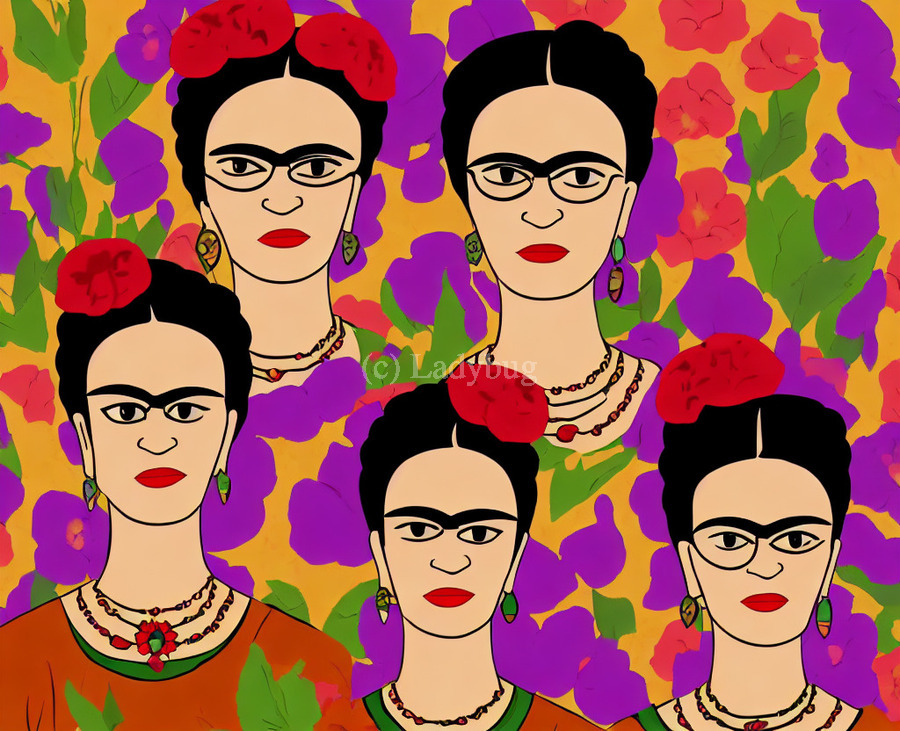 The Many Faces of Frida Kahlo by Ladybug Wall Art