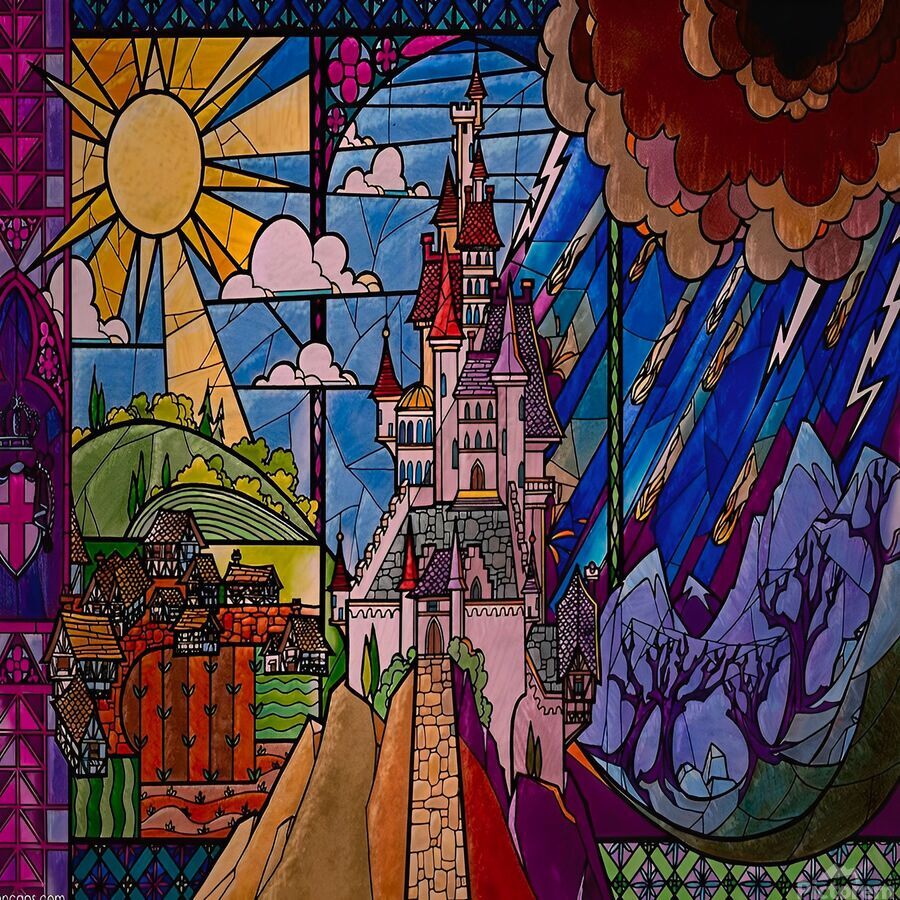 castle building stained glass by Loissa90 Wall Art
