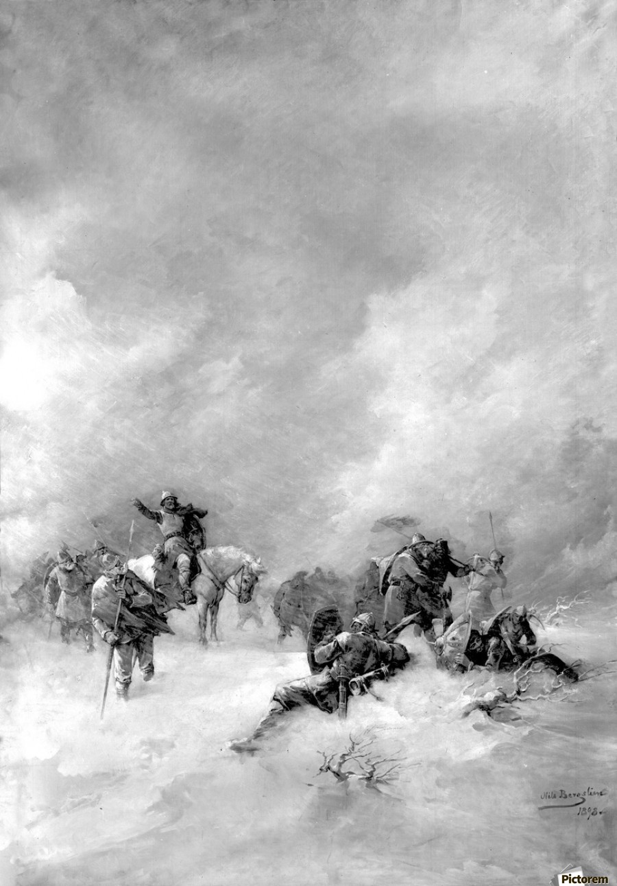 A pack of hunters in winter by Nils Nilsen Bergslien Wall Art