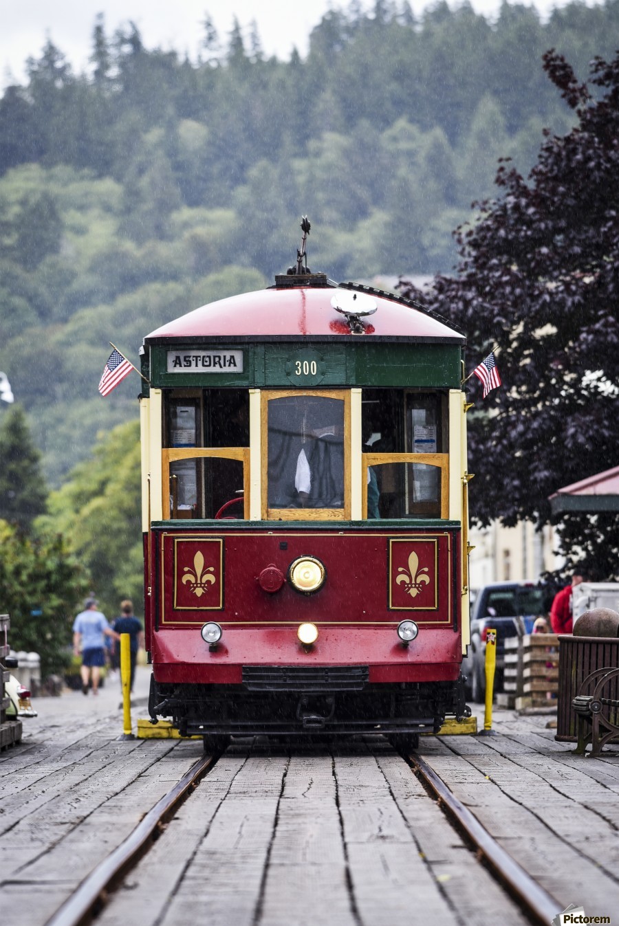 The Astoria Trolley running along the riverfront; Astoria, Oregon ...