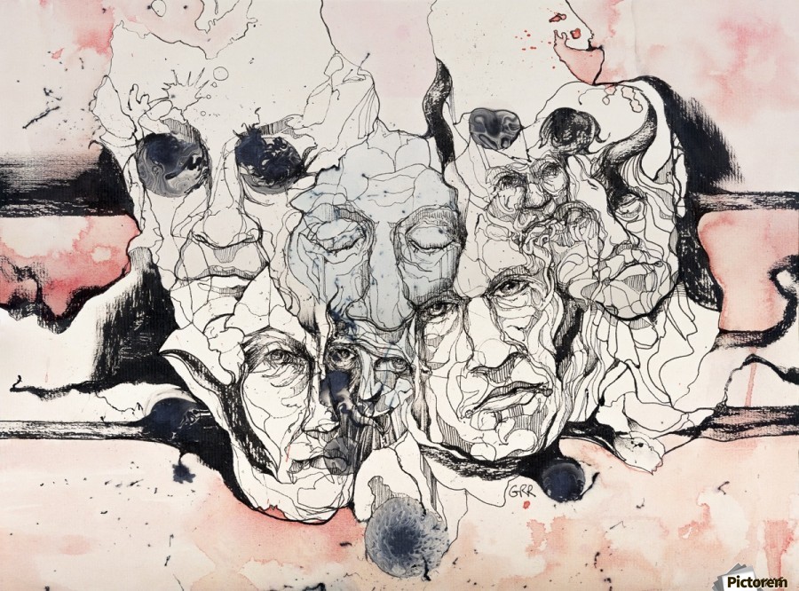 Illustration of male faces overlapping by PacificStock Wall Art