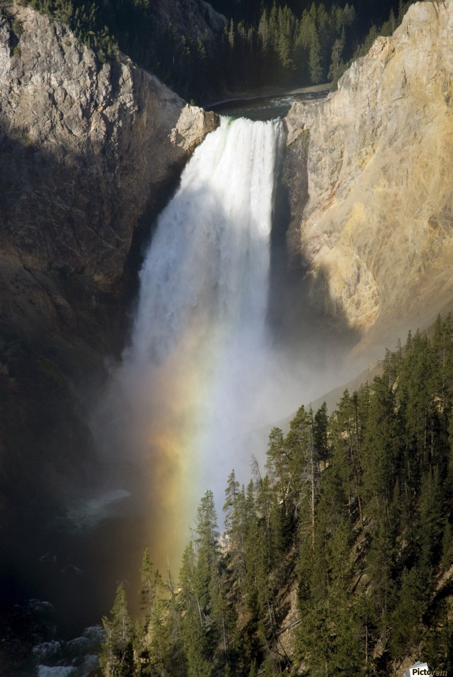 Waterfall Over Cliff Creating A Rainbow by PacificStock Wall Art