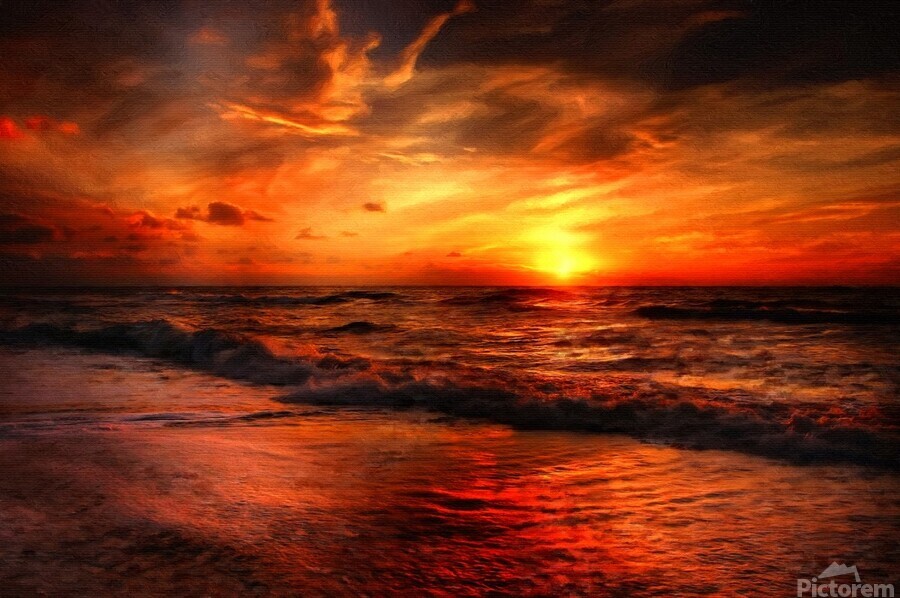 sunset beach red by George Bloise Wall Art