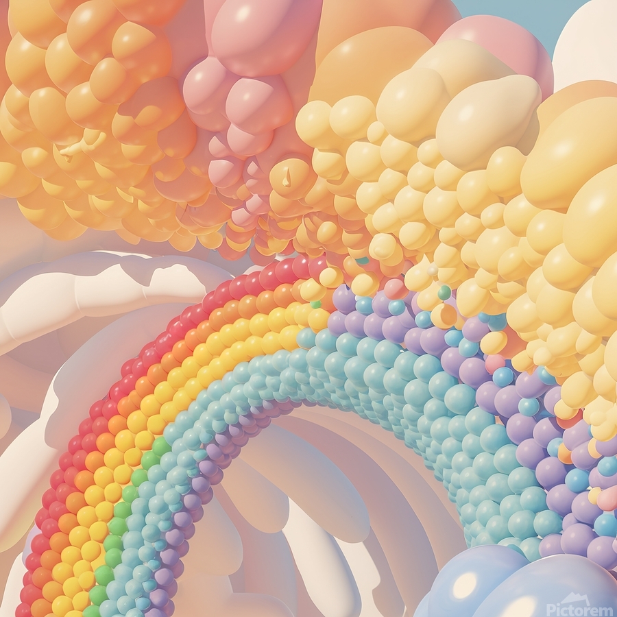 3d render of a rainbow with colorful balls. 3d illustration by Sergiu ...
