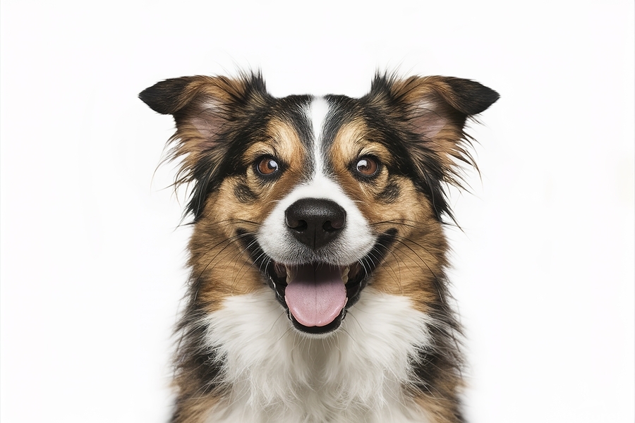 Dog headshoot isolated against white background by Sergiu Gutium Wall Art