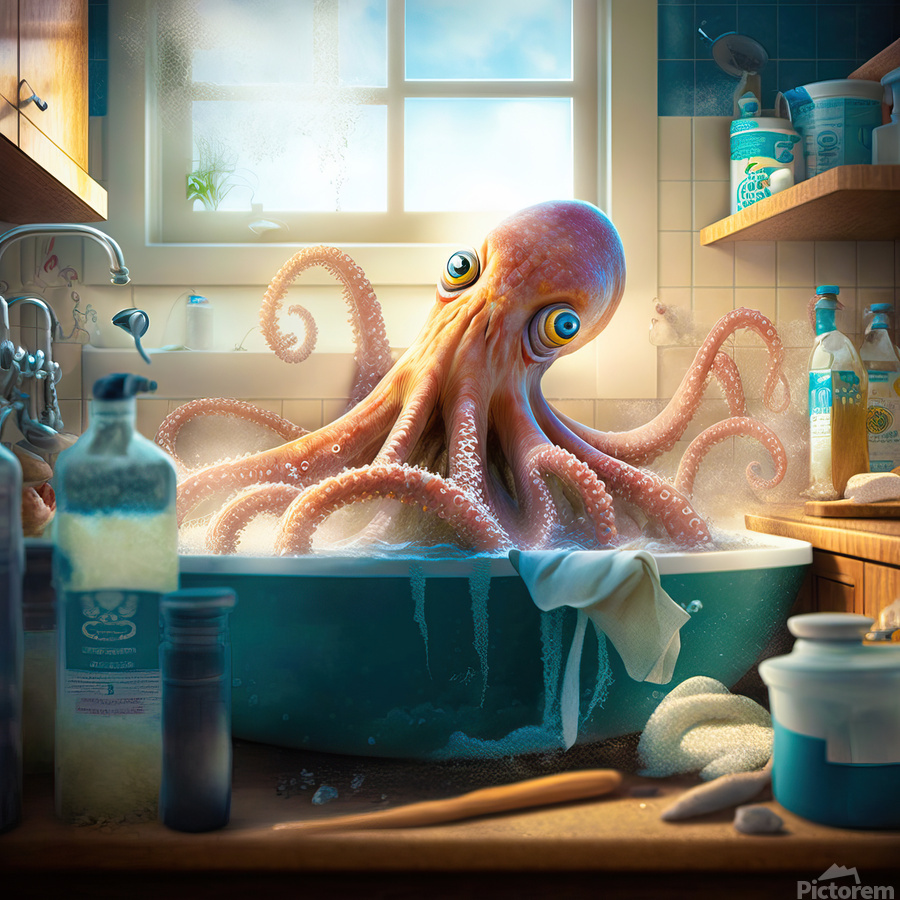 Octopus in the Kitchen 01 by Matthias Hauser Wall Art