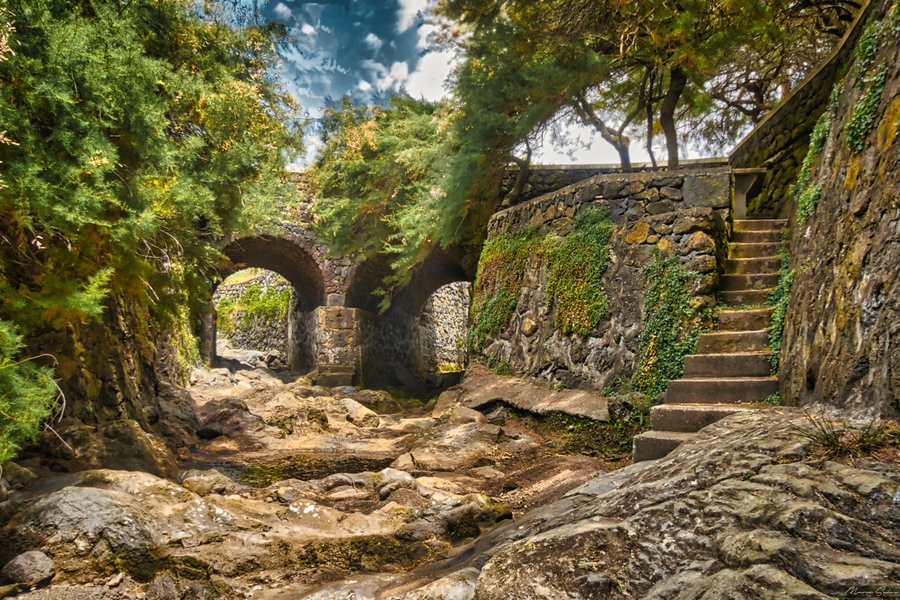 Dry waterfall of rainwater channels landscape by Marco Sales Wall Art