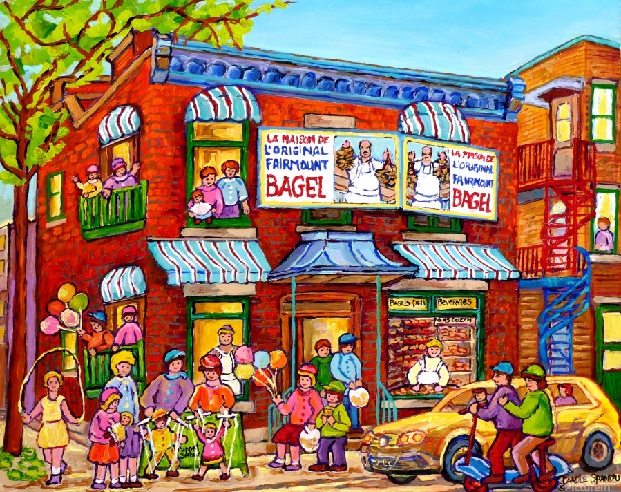 MONTREAL PAINTINGS FAIRMOUNT BAGEL SUMMER SCENE by Carole Spandau Wall Art