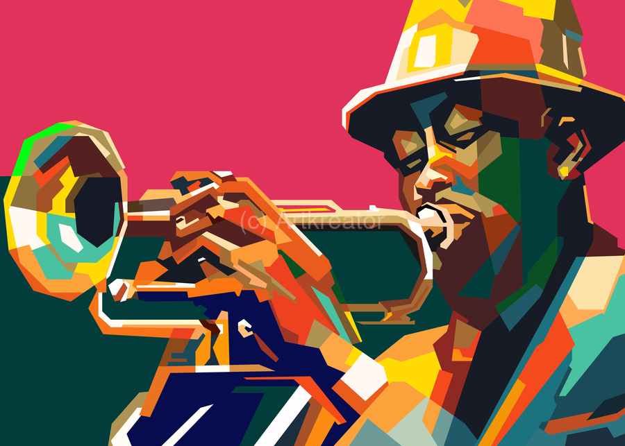 Jazz Trumpet Musician Pop Art WPAP by Artkreator Wall Art